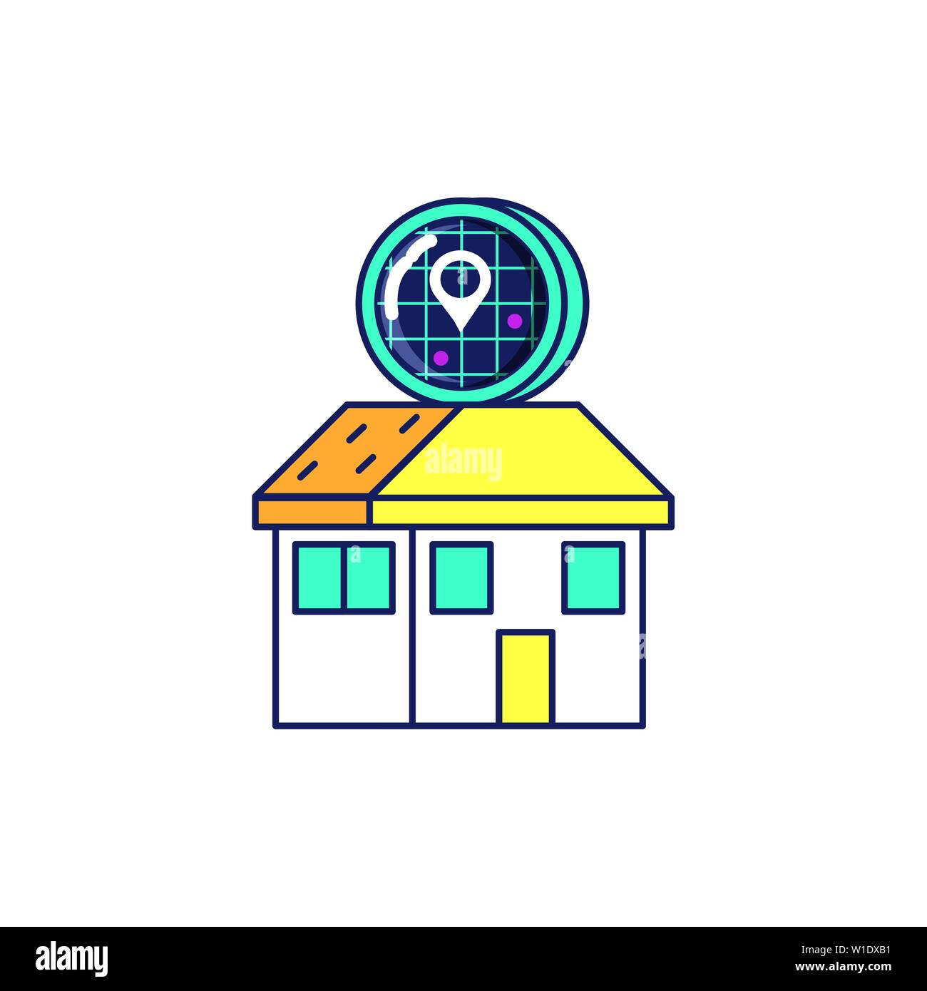 house facade with radar location vector illustration design Stock ...