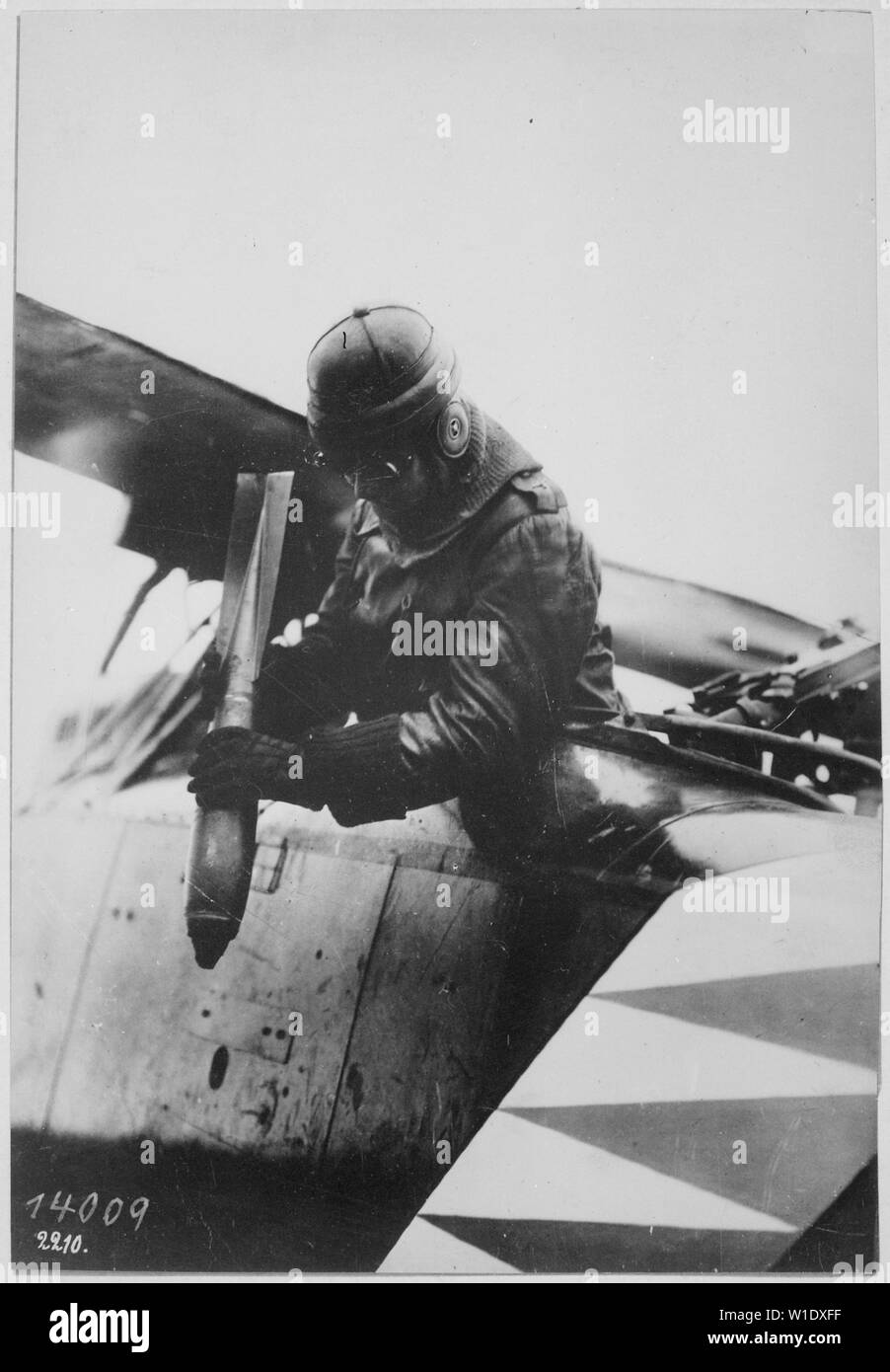 German aviator dropping a bomb somewhere on the western front., ca ...
