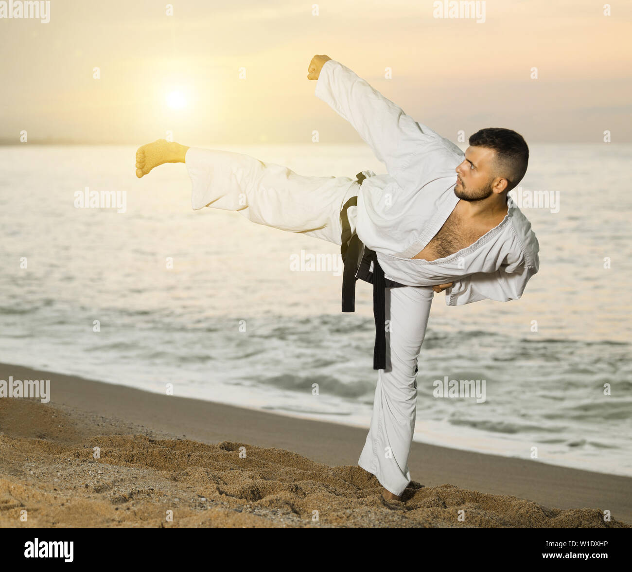 Karate on sunset beach hi-res stock photography and images - Alamy