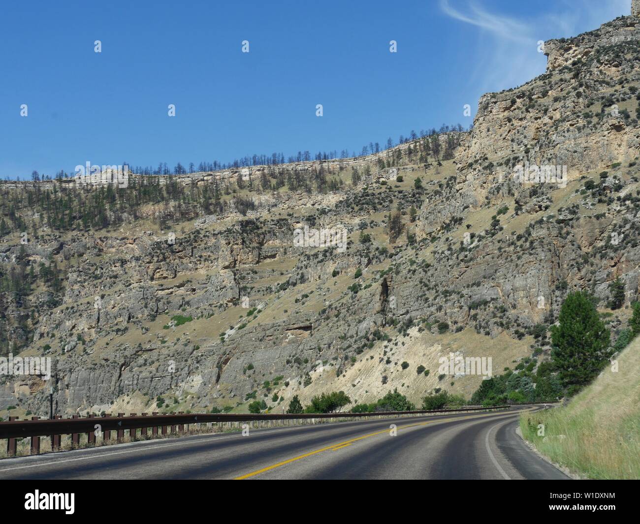 Scenic view of imposing geologic formations and rock walls along the ...
