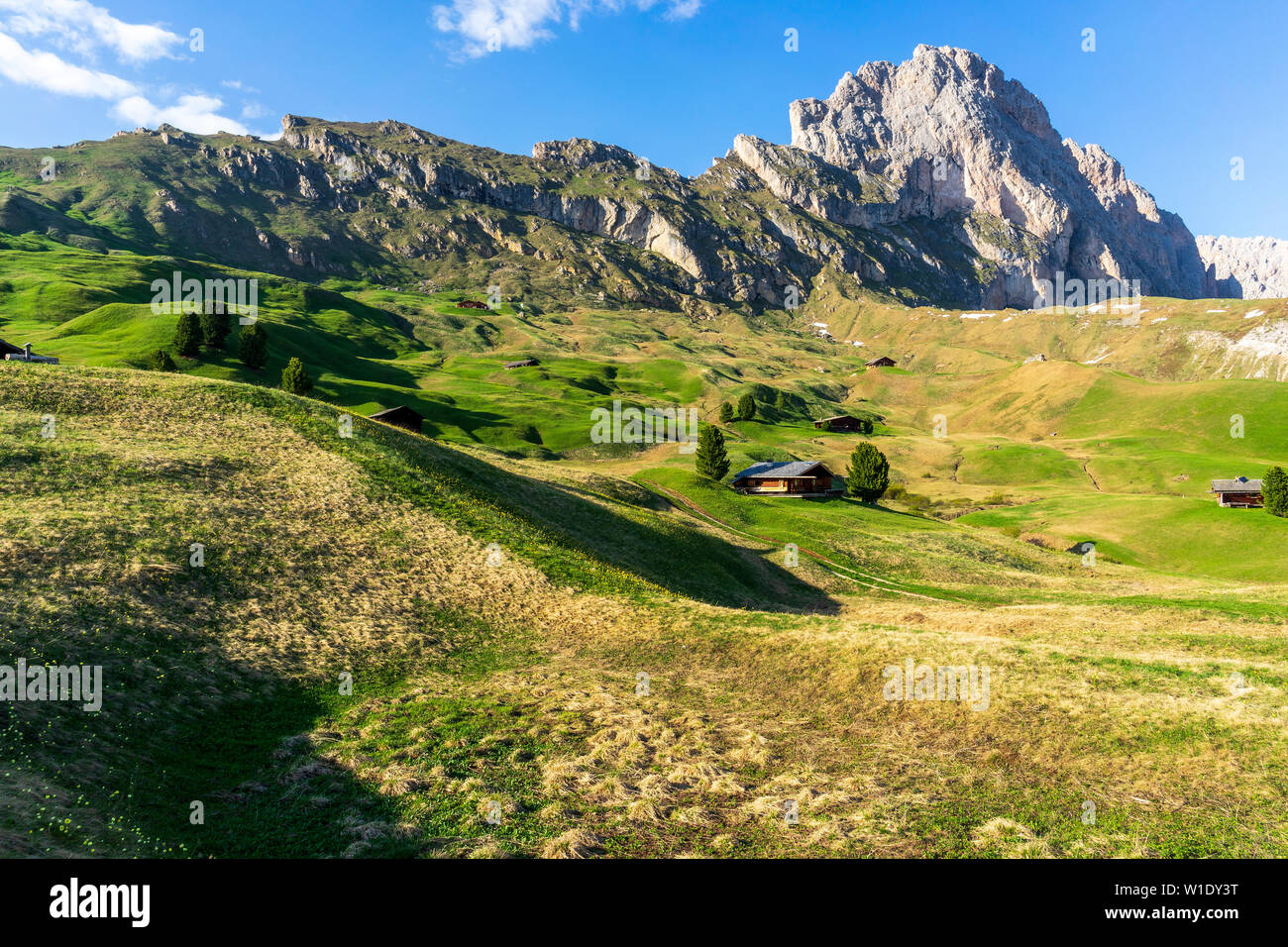Beautiful mountain landscape with a view of the Seceda peak, Dolomites ...