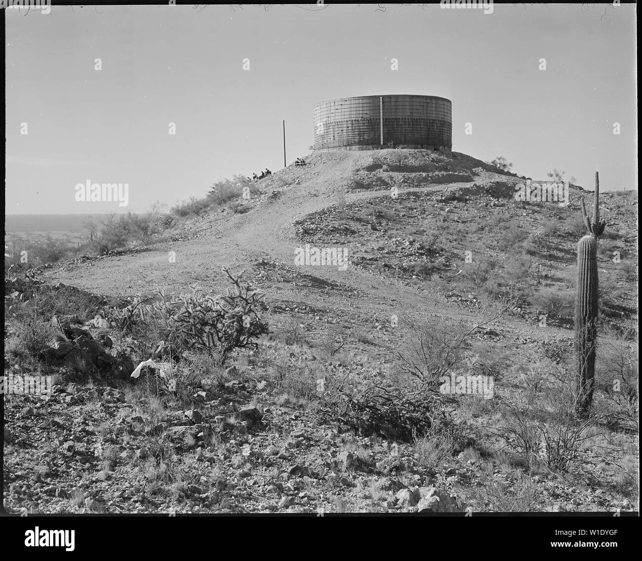 Gila River Relocation Center, Rivers, Arizona. A view of the water tank ...