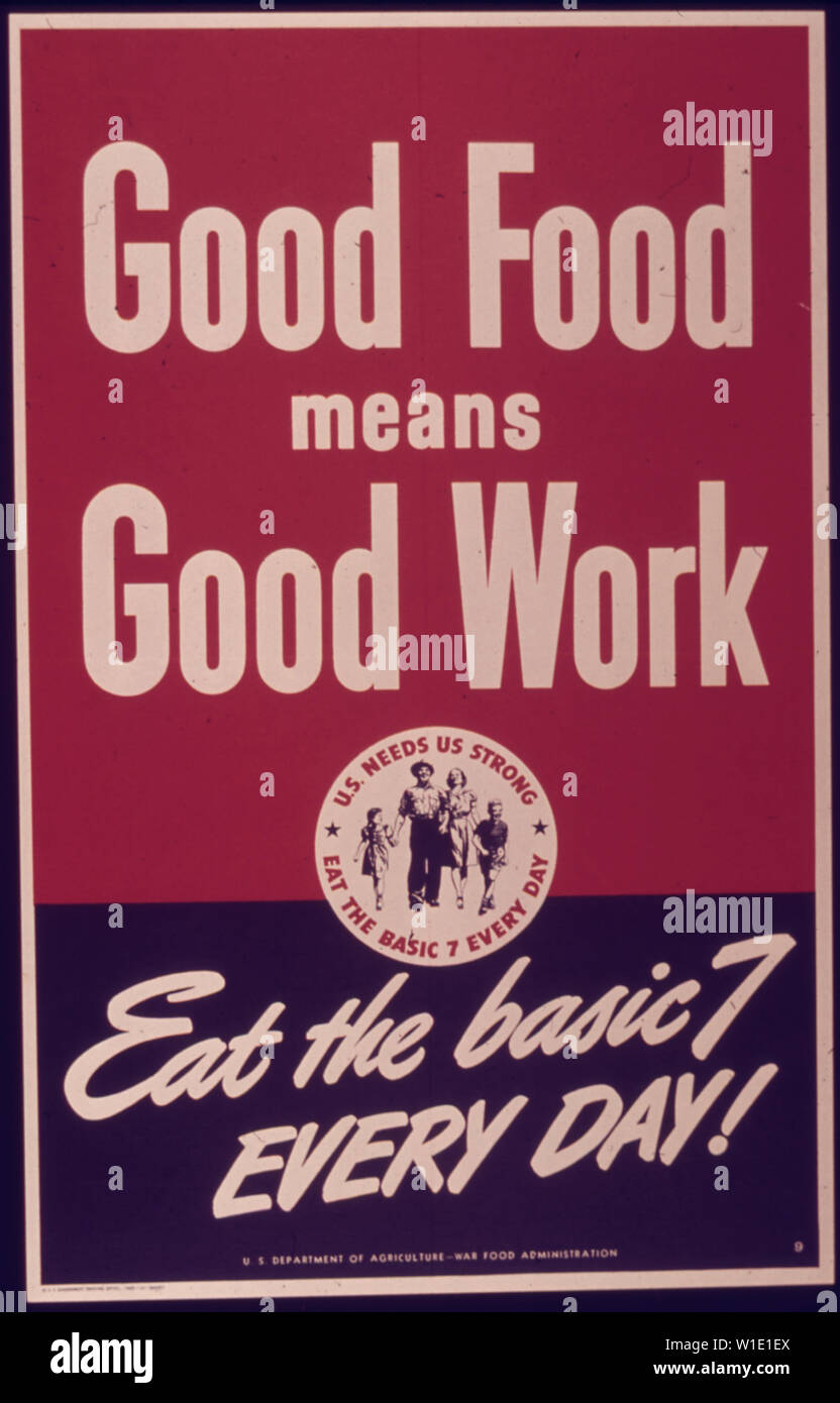 Good Food Means Good Work Eat the Basic 7 Everyday Stock Photo - Alamy