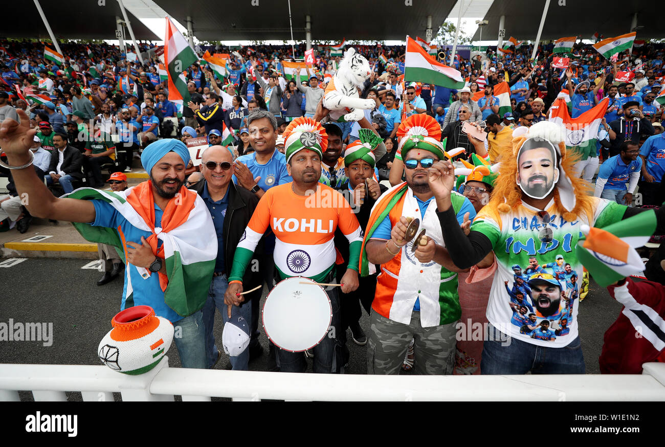 India fans celebrate a boundary during the ICC Cricket World Cup group ...