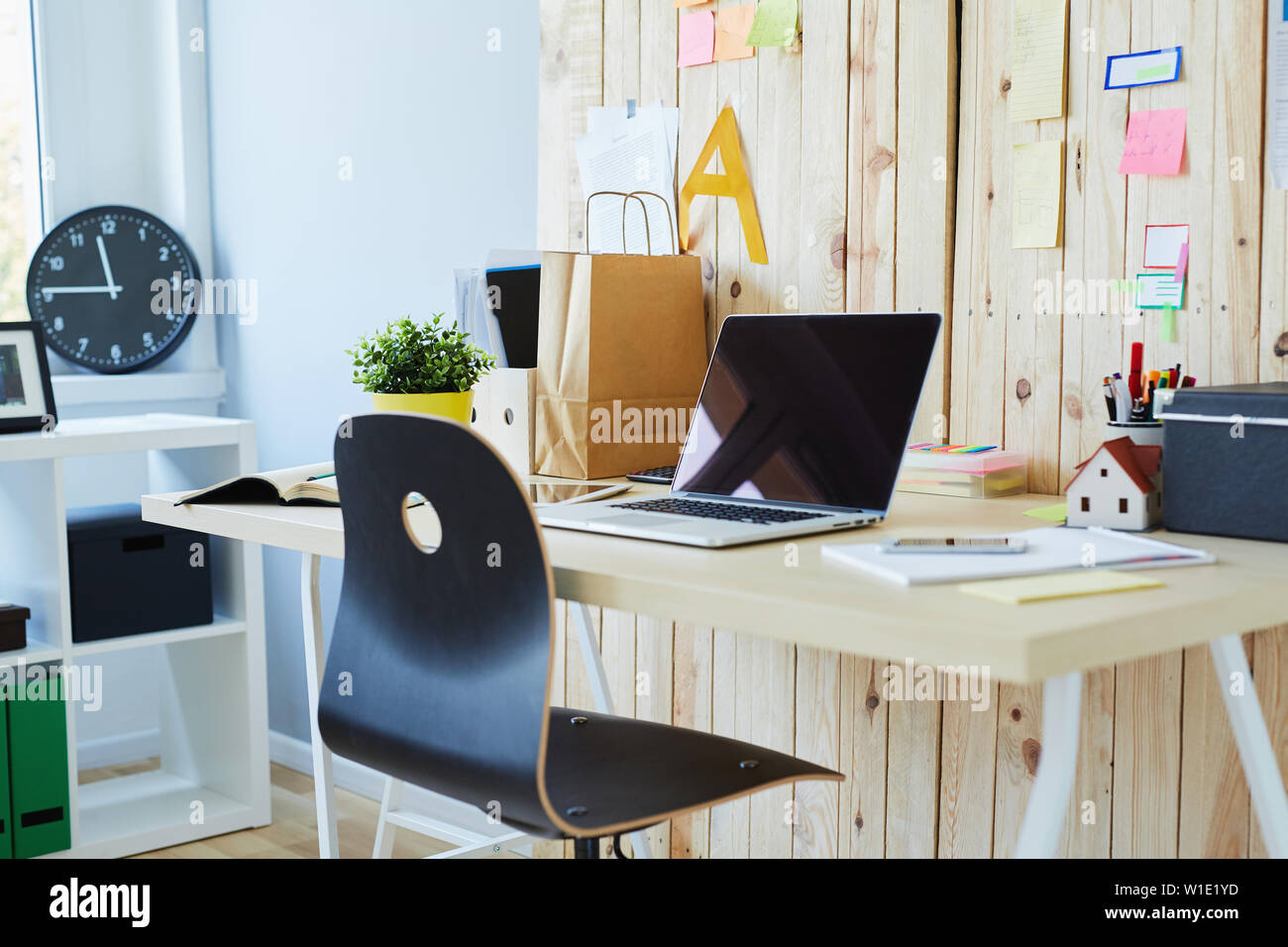 Modern workspace - photo of a desk with open laptop in creative office ...