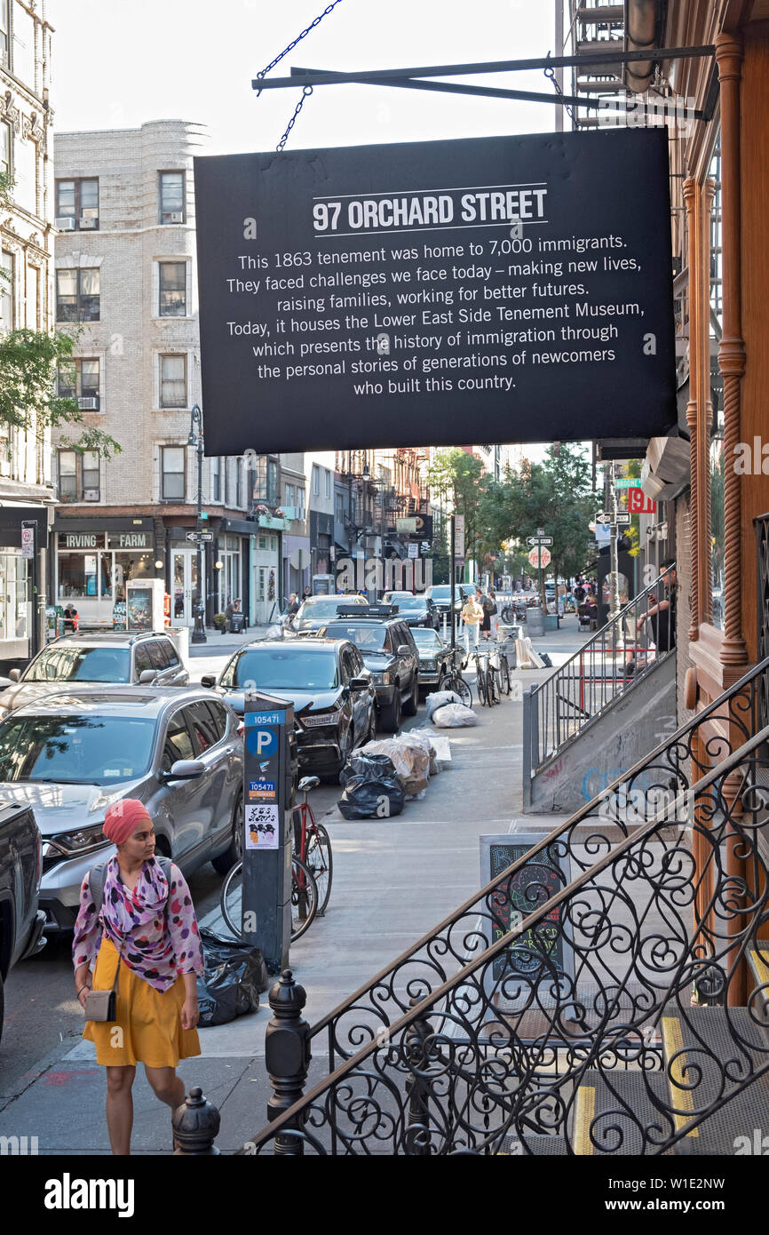 A sign outside 97 ORCHARD Street that is part of the Tenement Museum ...