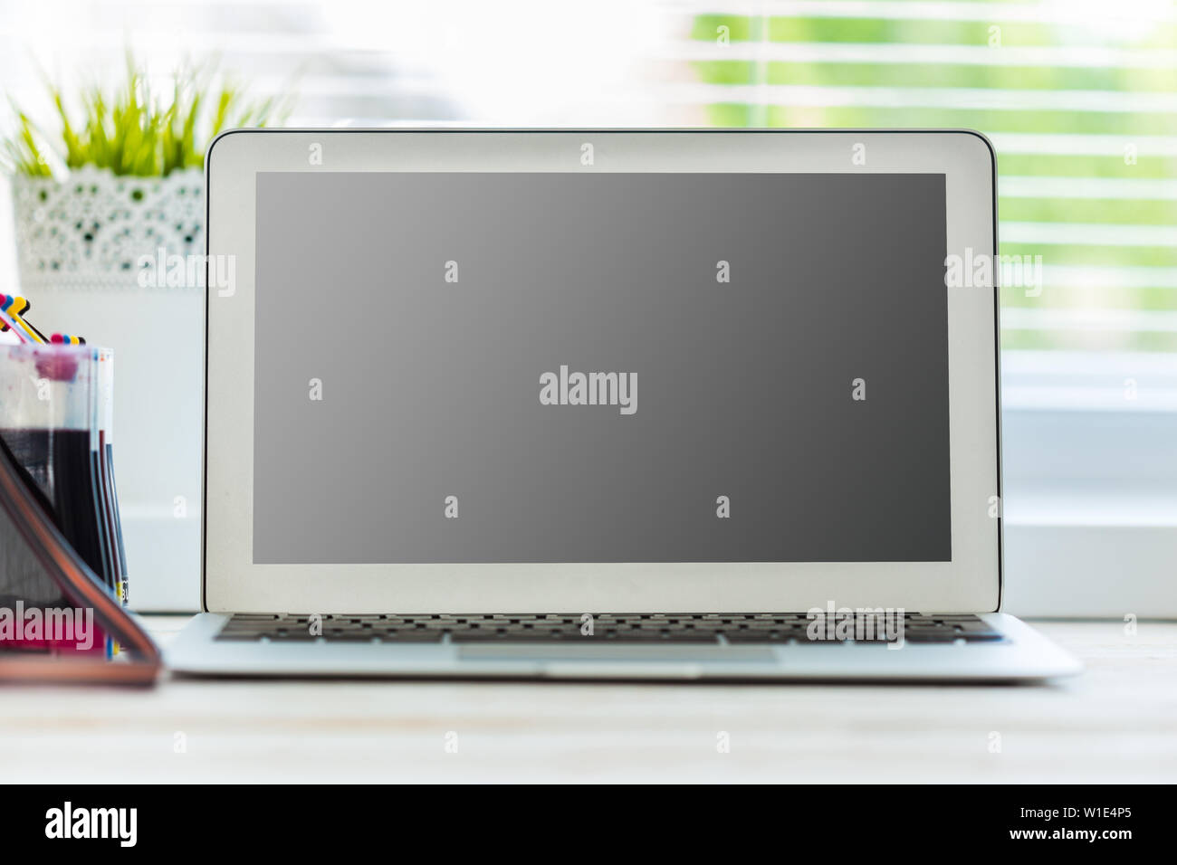 Printer and computer. Office table Stock Photo - Alamy