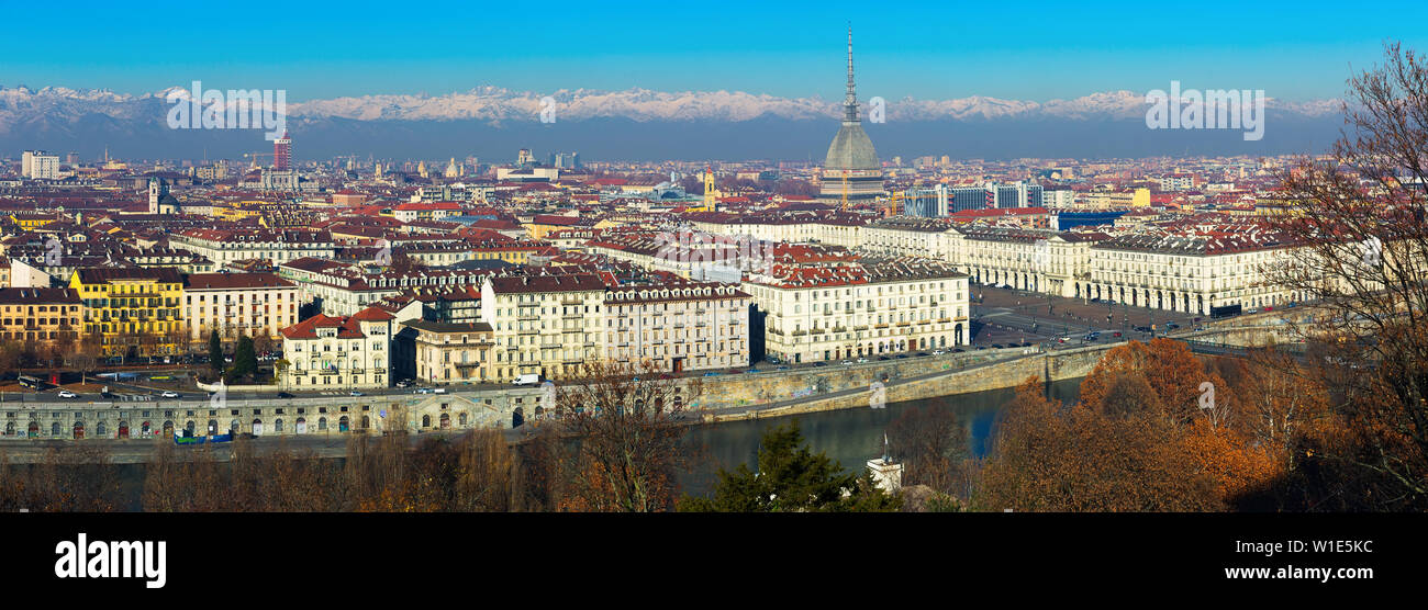 Image of Turin cityscape with old buildings and mountains, Italy Stock ...