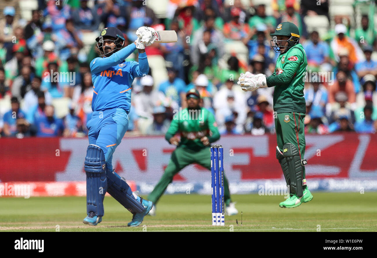 India's KL Rahul bats during the ICC cricket World Cup group stage ...