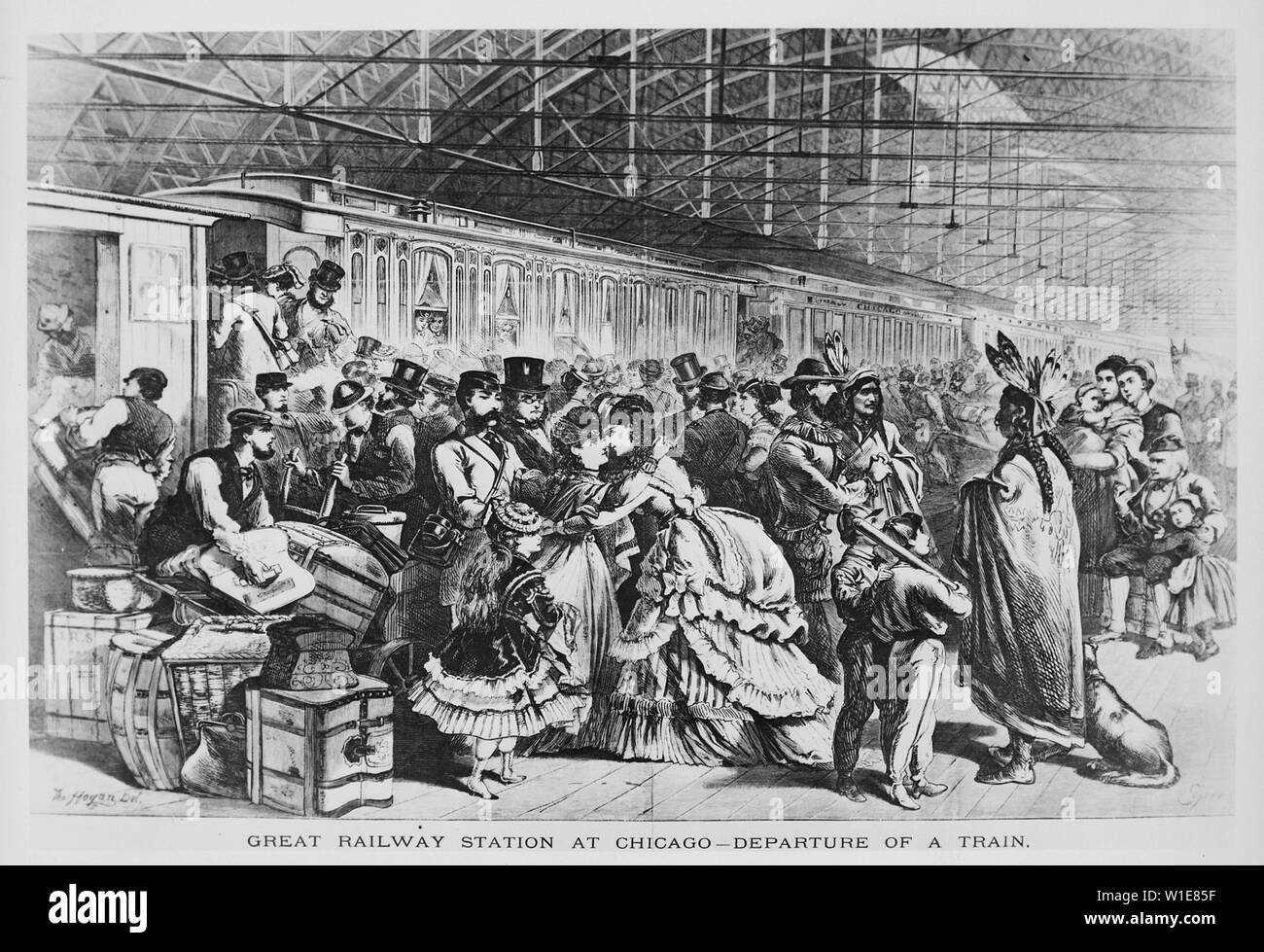 Great Railway Station at Chicago-Departure of a Train., ca. 1880; Scope ...