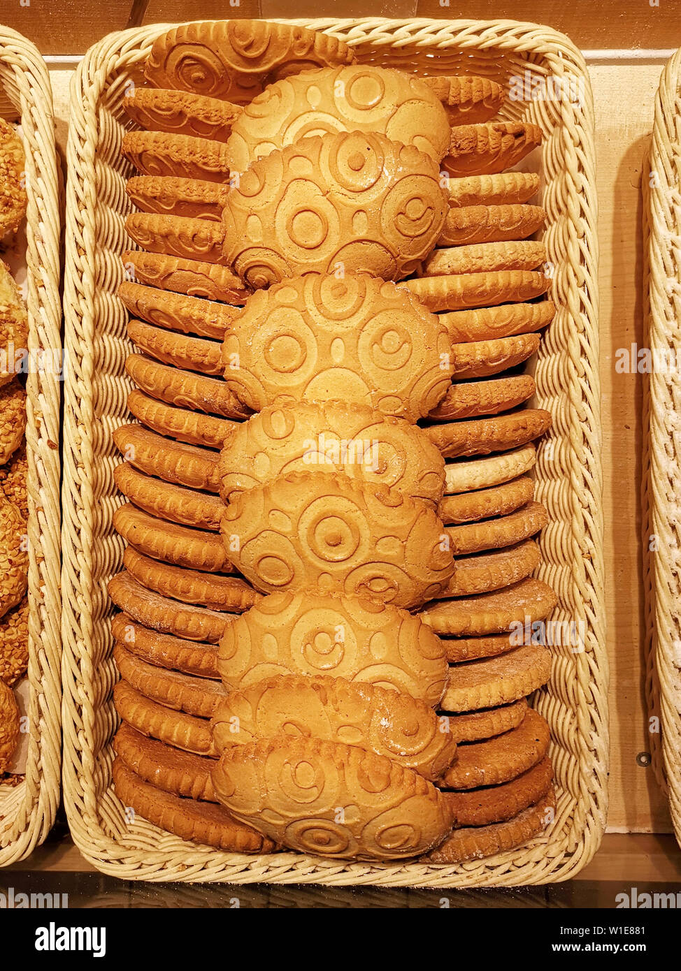 Fresh baked shortbread cookies, delicious bakery products in bakeshop ...