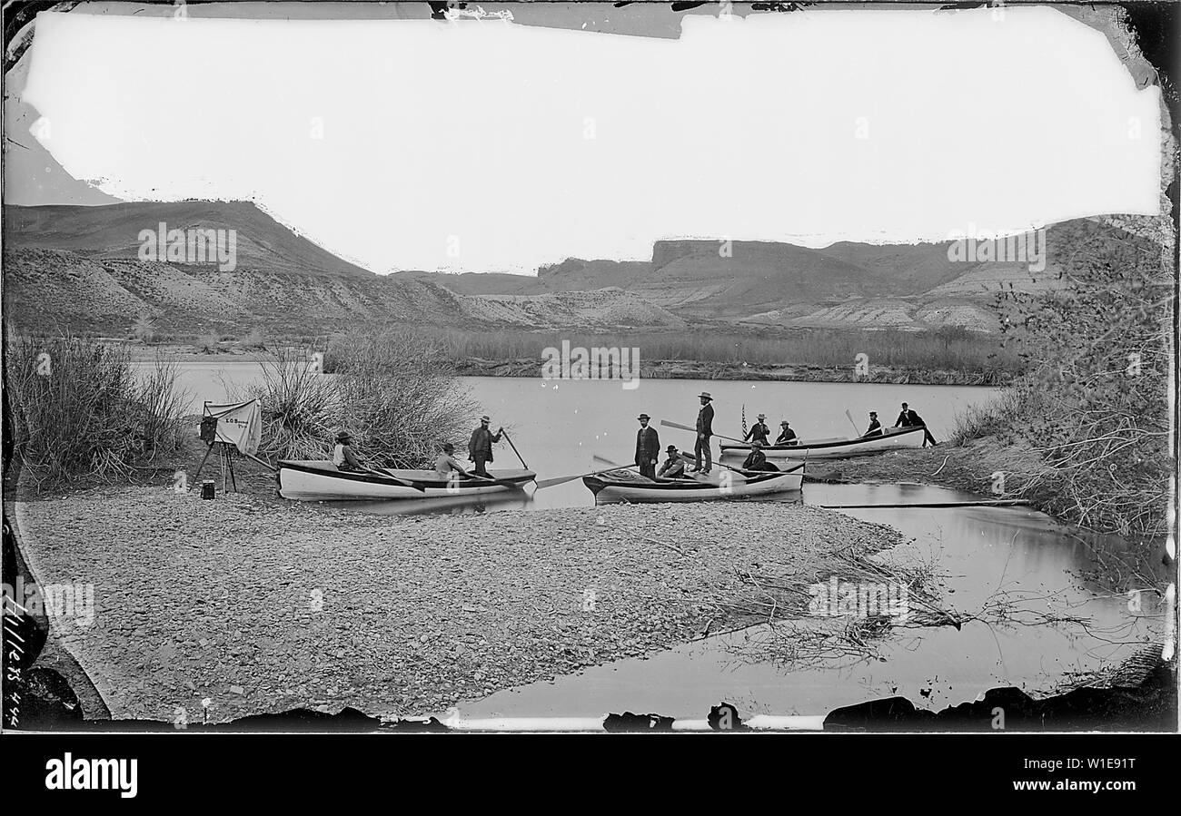 Green River Station, Wyoming. U.P. Railway 1871. Powell party ready to ...