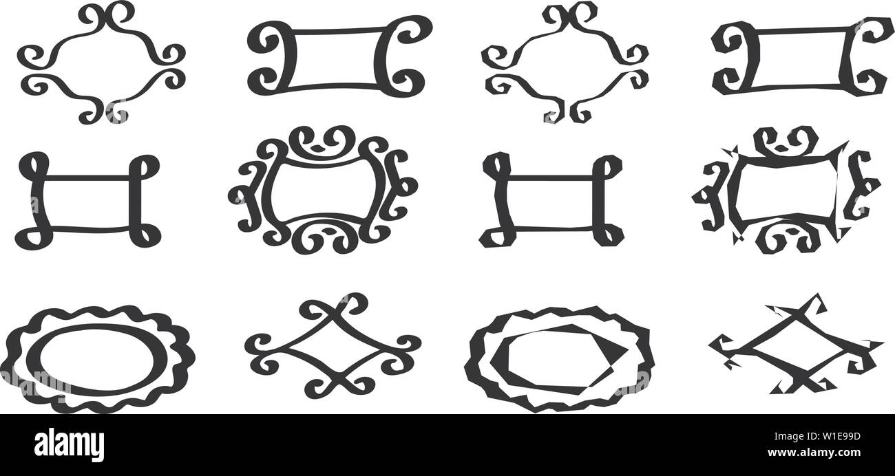 A set of frames. Tassels drawn various frames with curlicues. Scribble ...