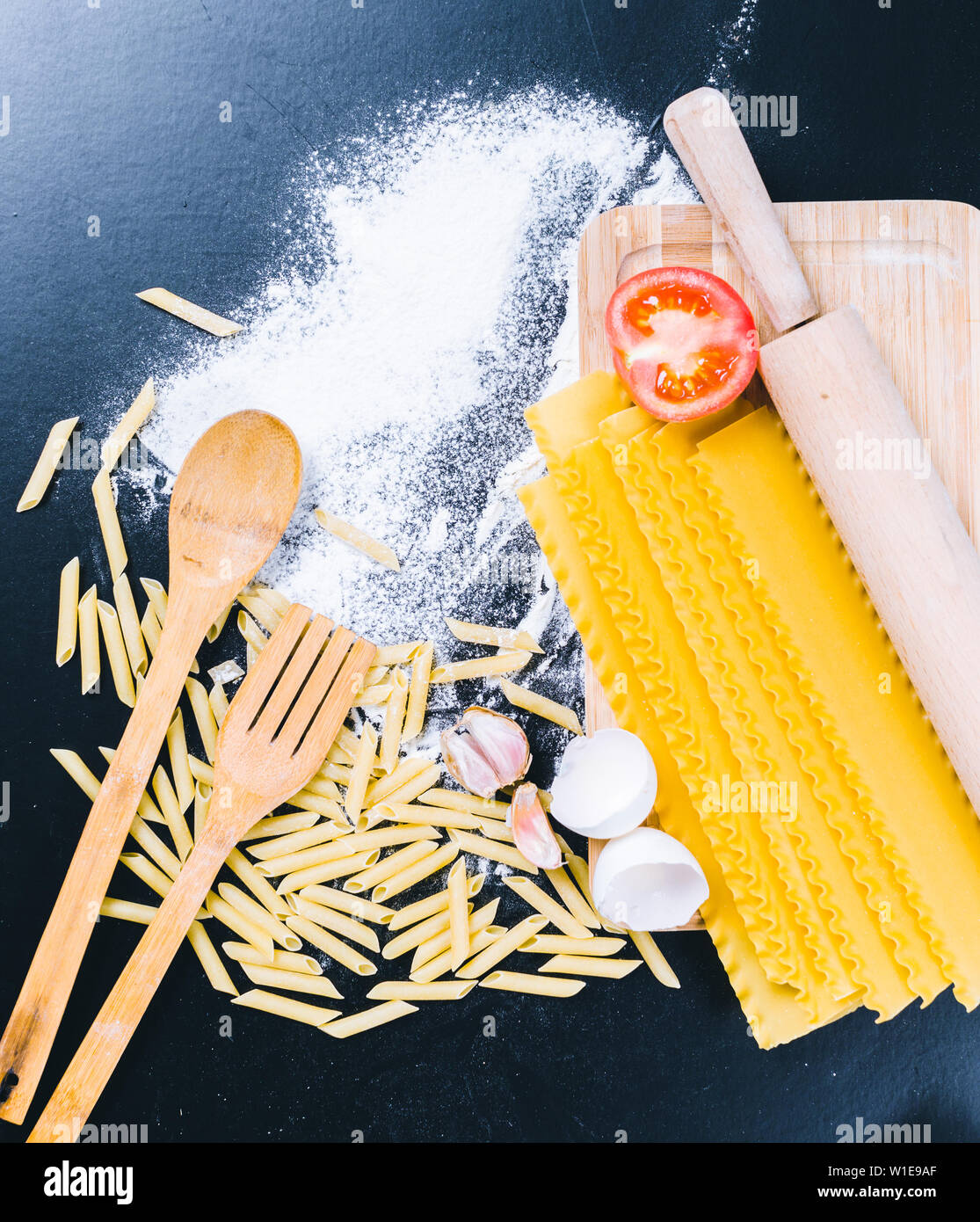 dry pasta spaghetti with ingredient Stock Photo - Alamy