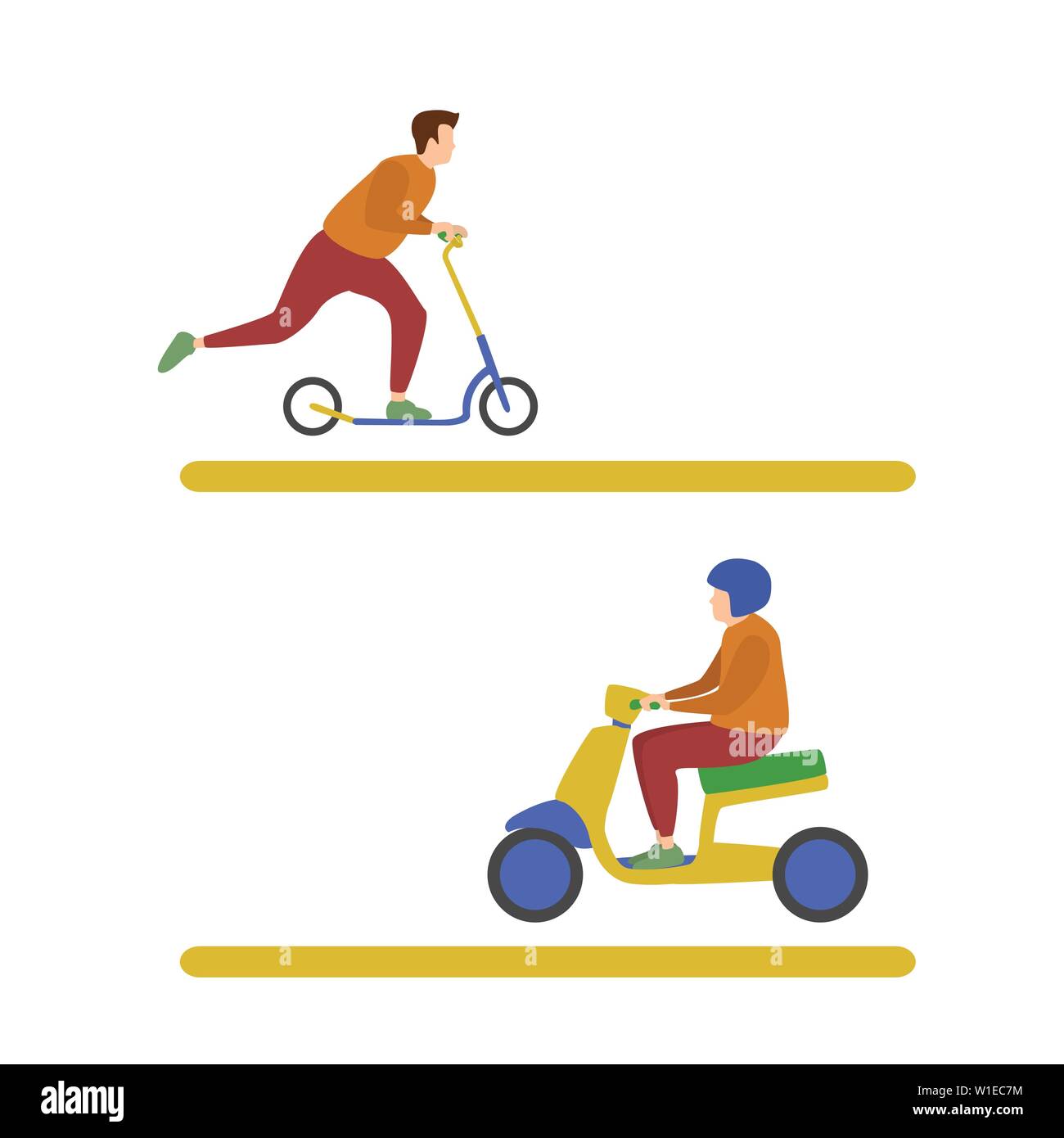 Flat Design Character of Riding a Scooter and Motorbike, Human ...