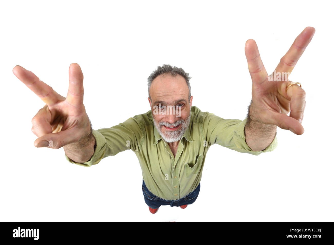 Victory sign middle aged man hi-res stock photography and images - Alamy