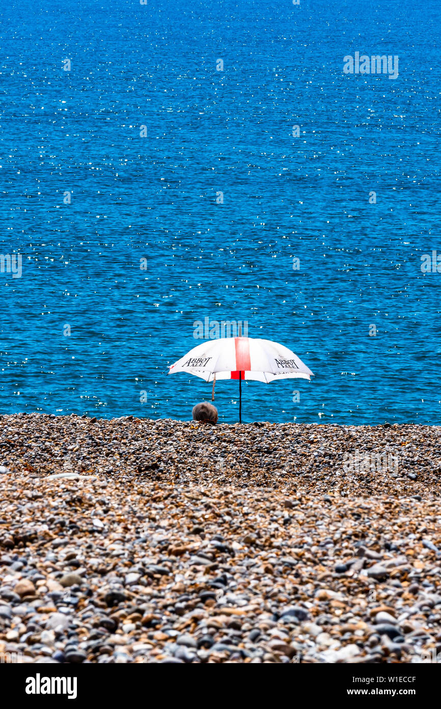 Umbrellas and sun shades on a beach in England Stock Photo - Alamy