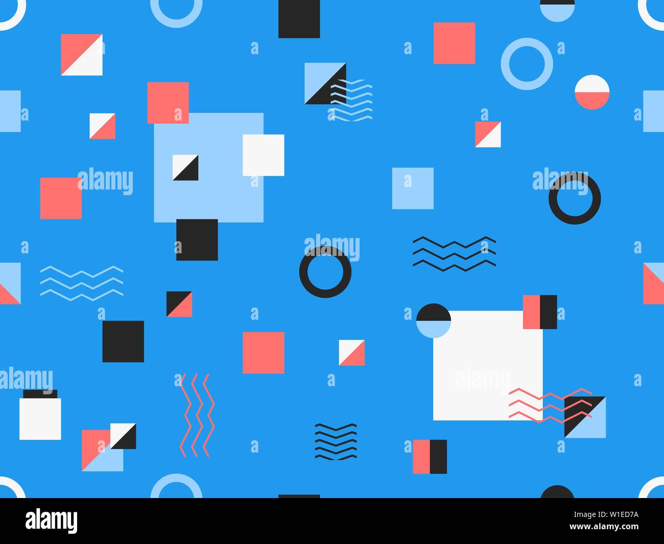 Geometric seamless pattern style of the 80s. Triangles, circles and ...