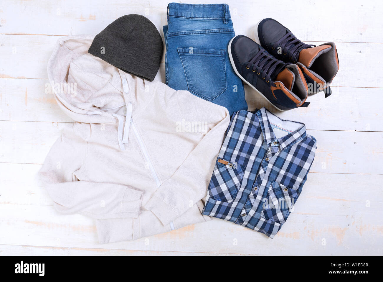 Overhead view of woman's casual outfits Stock Photo - Alamy