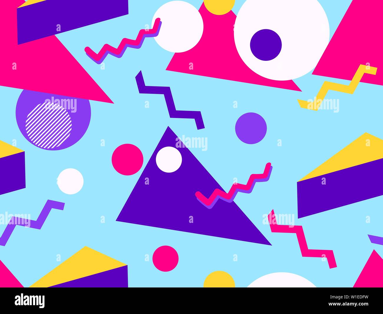 Geometric seamless pattern style of the 80s. Triangles, circles and ...