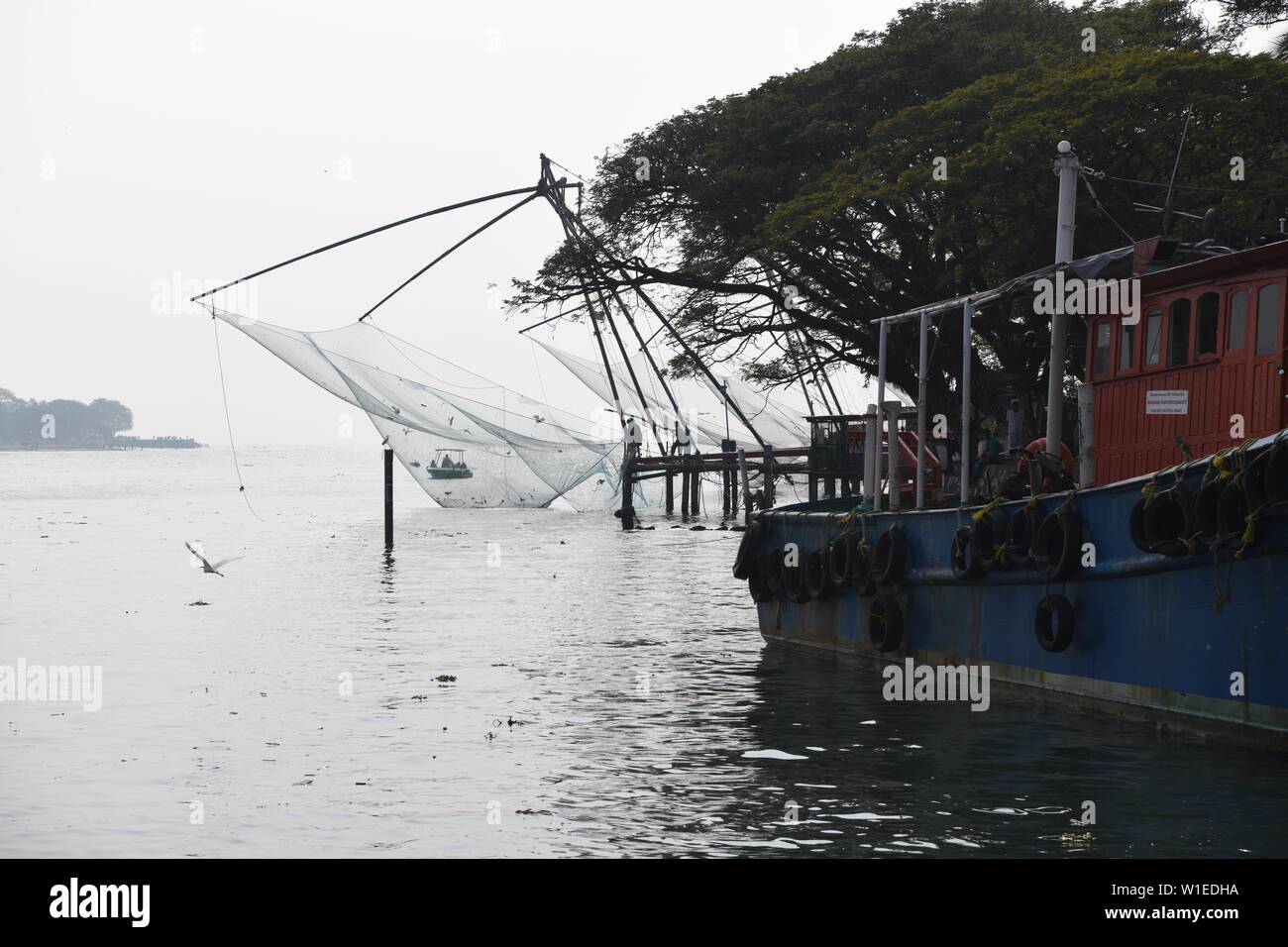 The Chinese fishing nets at Fort Kochi (Cochin), Kerala, India Stock ...