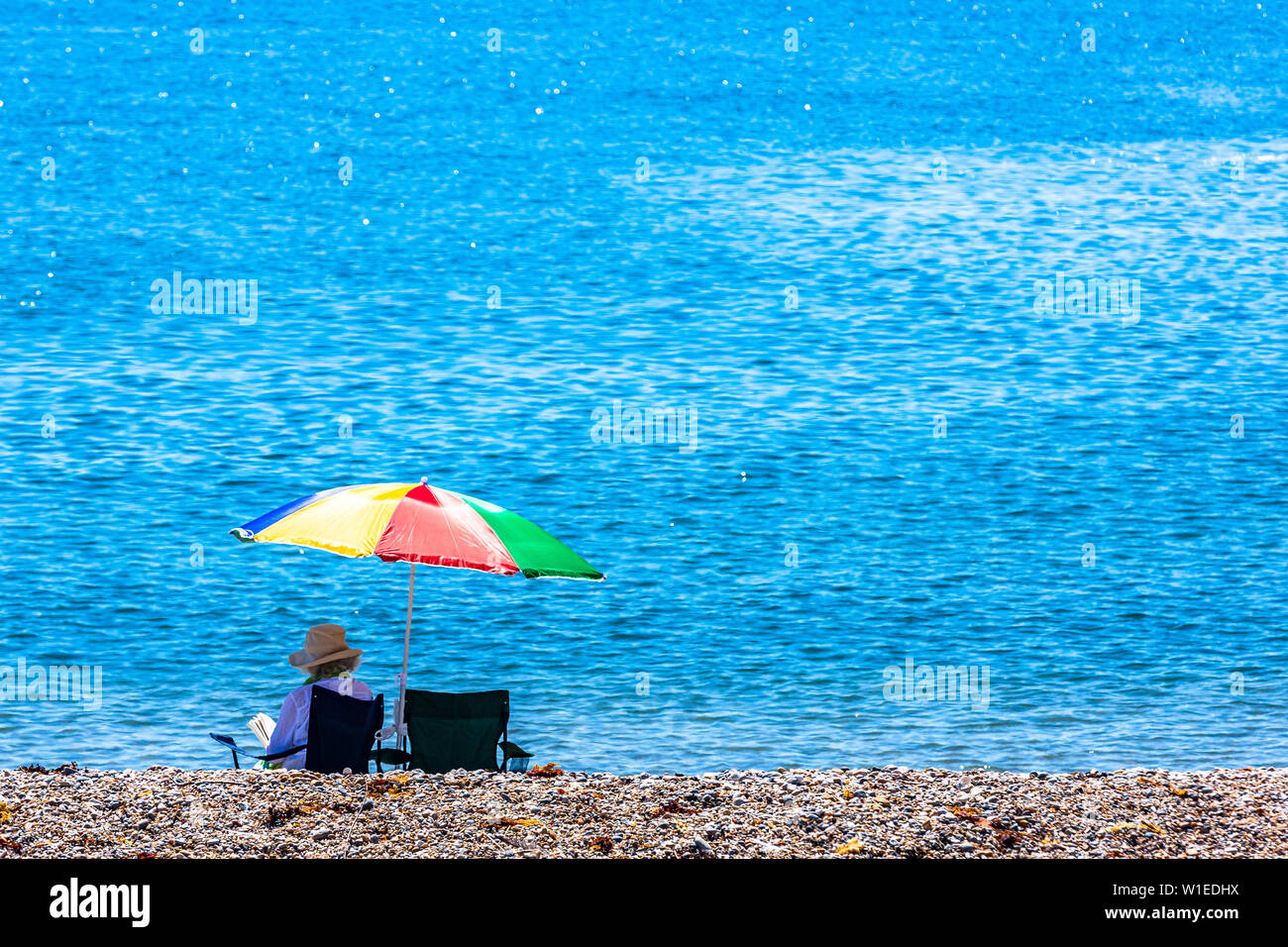Umbrellas and sun shades on a beach in England Stock Photo - Alamy