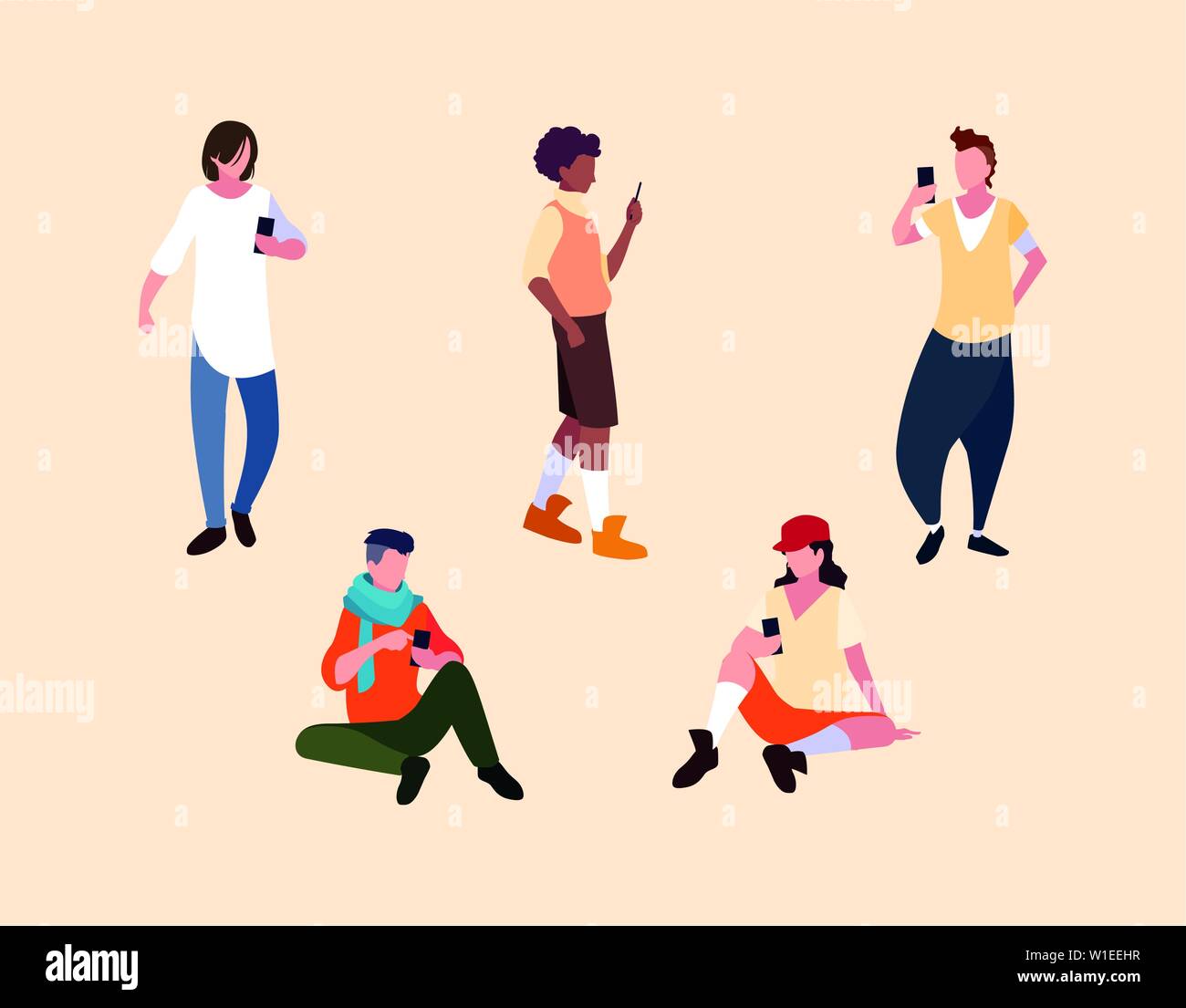 group of young men using smartphones devices vector illustration design ...