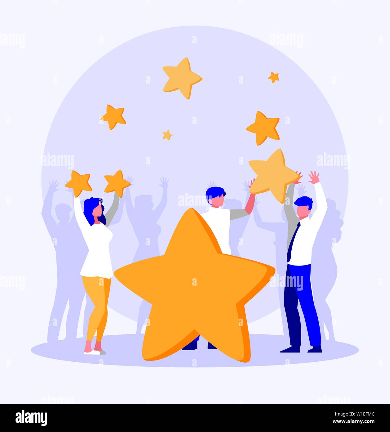 business people celebrating with stars vector illustration design Stock ...