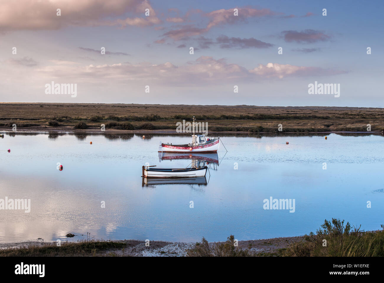 Views from Norfolk Coast path National Trail near Burnham Overy Staithe ...