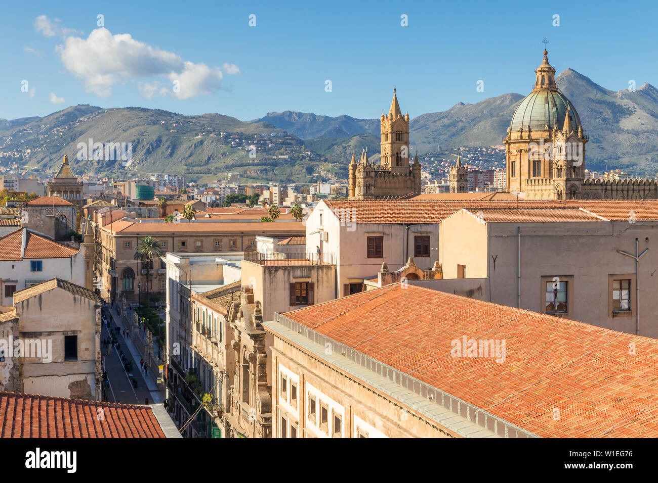 View from Santissimo Salvatore Church over the old town and the Palermo ...