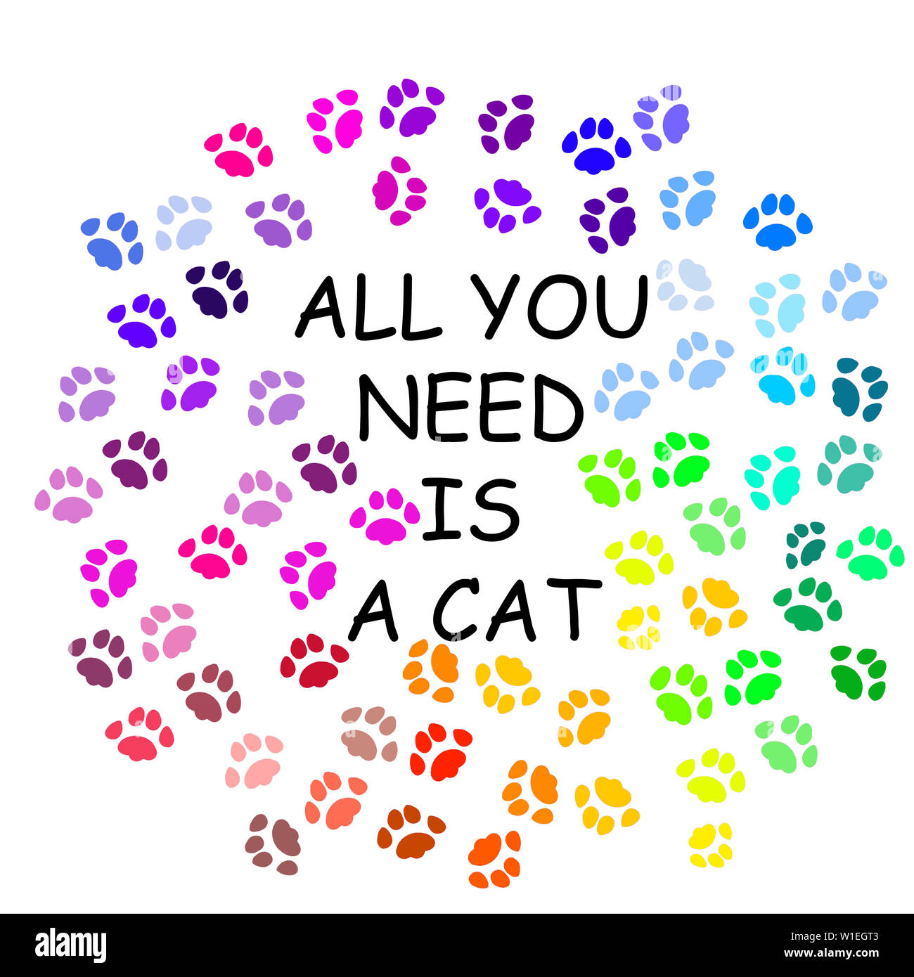 Colorful cat footprints and the inscription All you need is a cat on ...