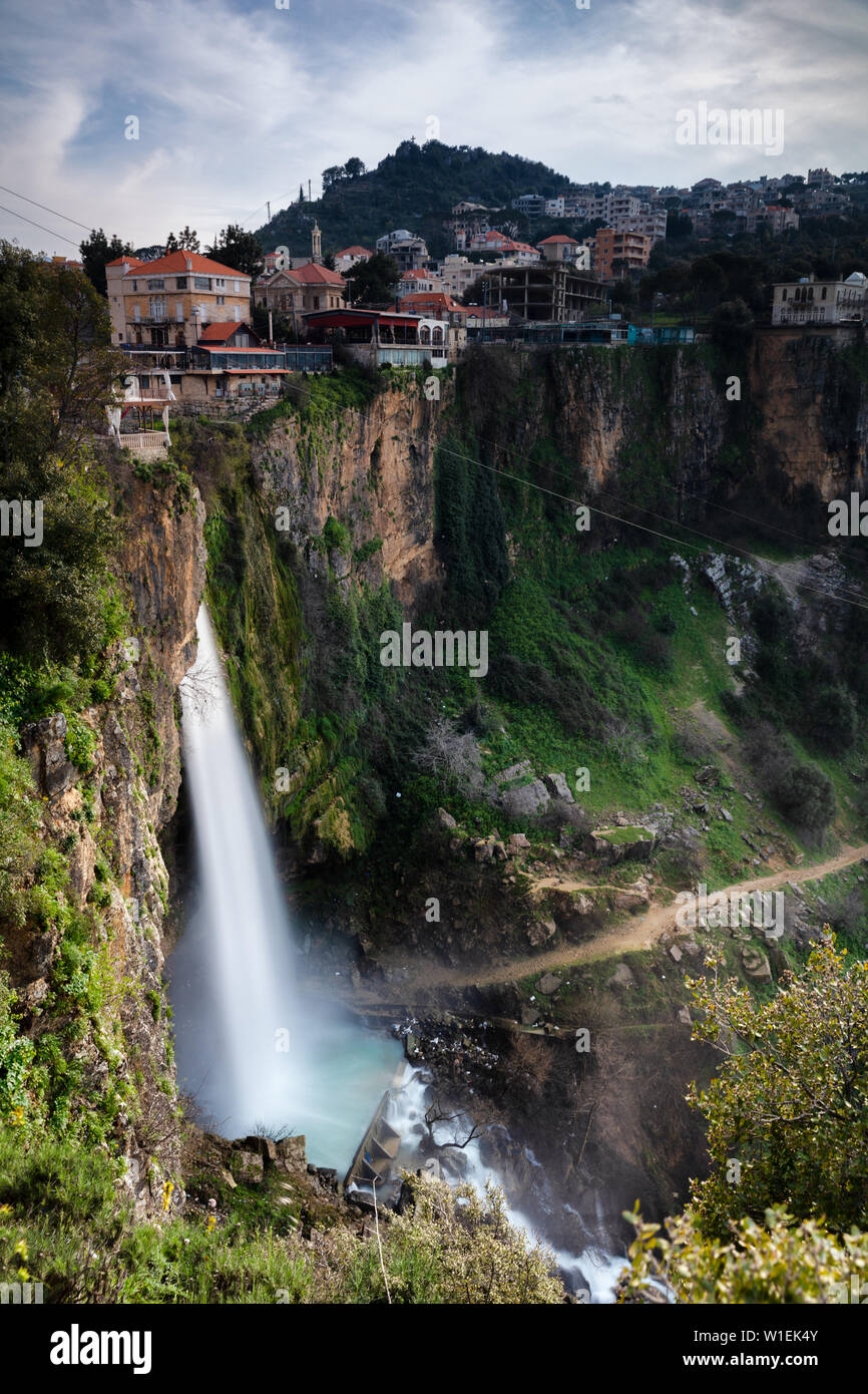 Jezzine Waterfall, during blue hour in Lebanon, Middle East Stock Photo ...