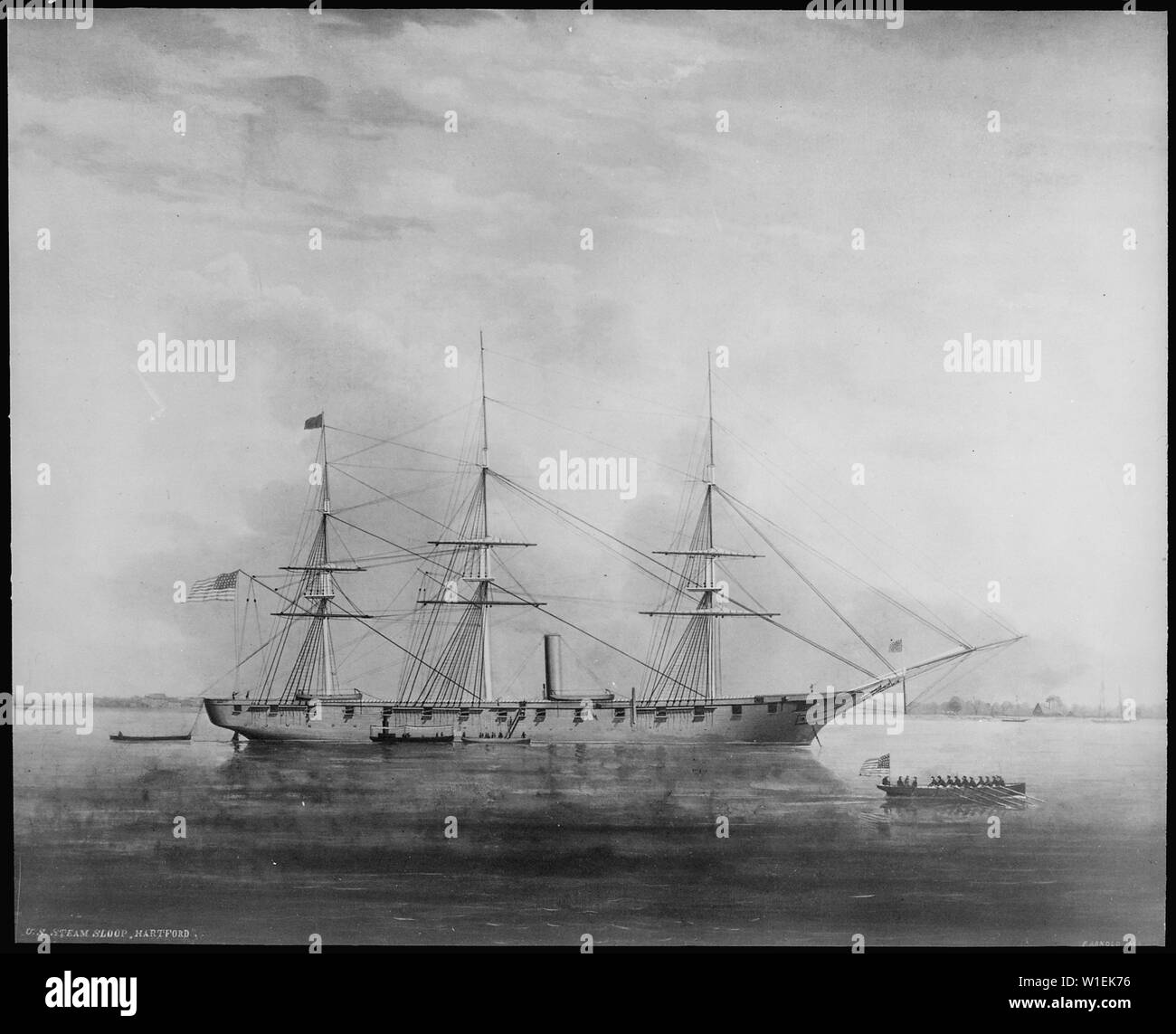 Hartford, starboard side at anchor, 1859 - 1859; Scope and content: The Hartford, a steam screw ...
