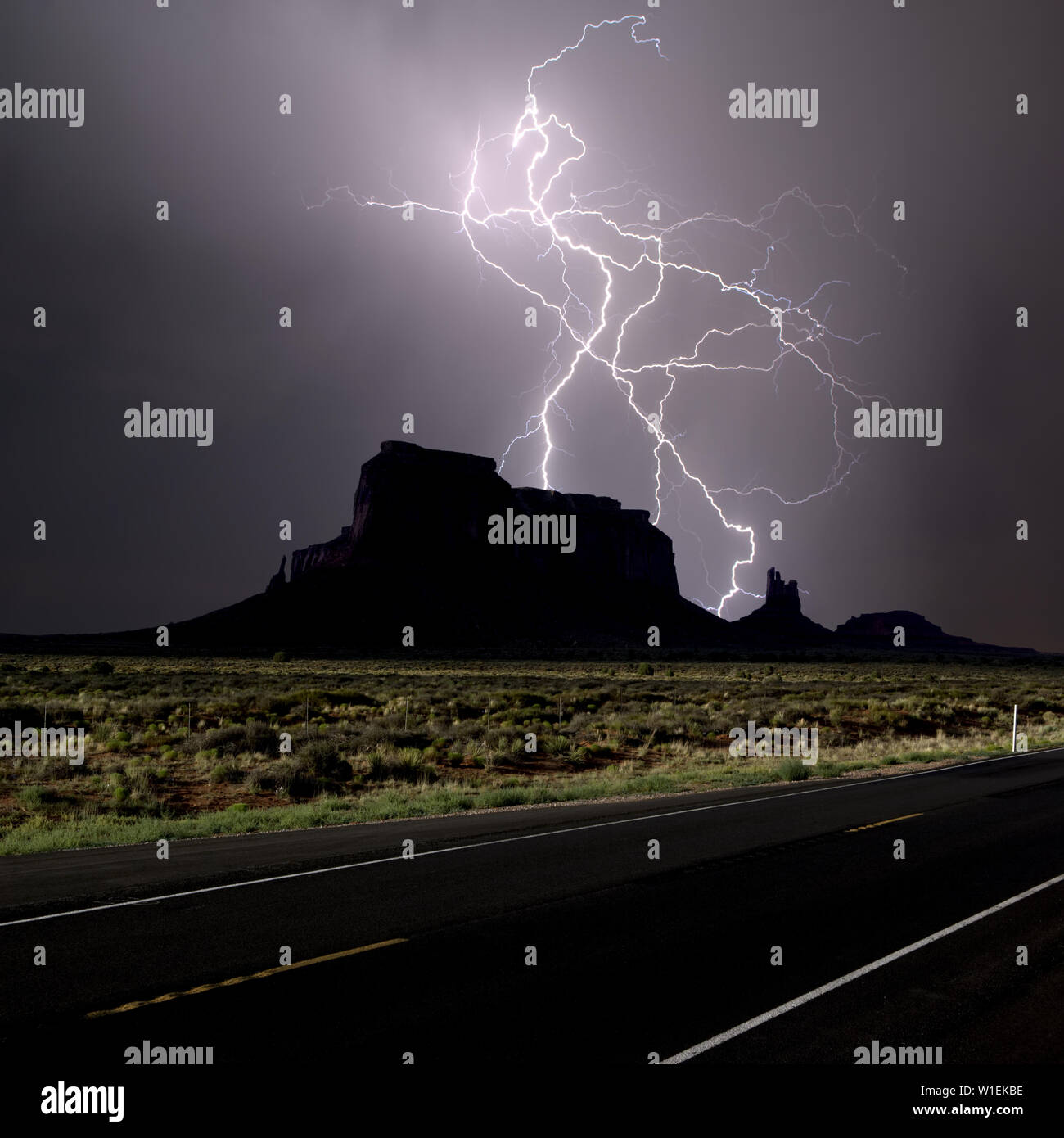 Composite photo of lightning striking behind Eagle Mesa off Highway 163 ...