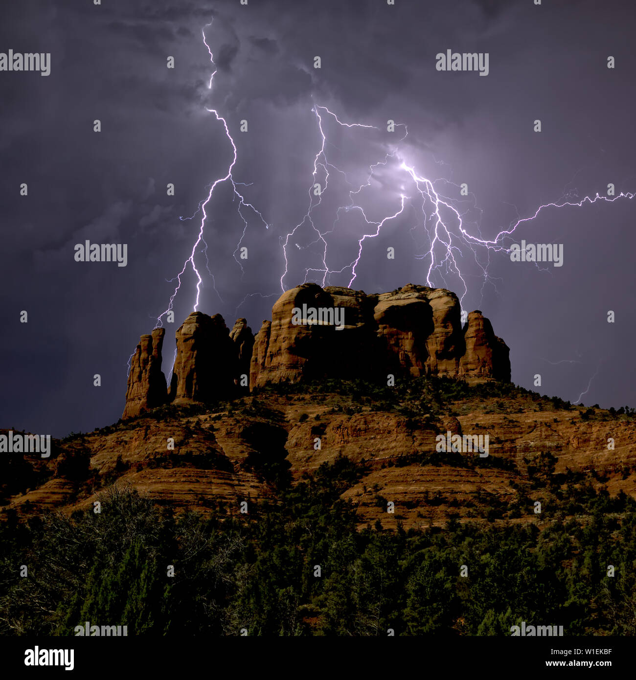 Composite photo of lightning striking southwest of Cathedral Rock in ...