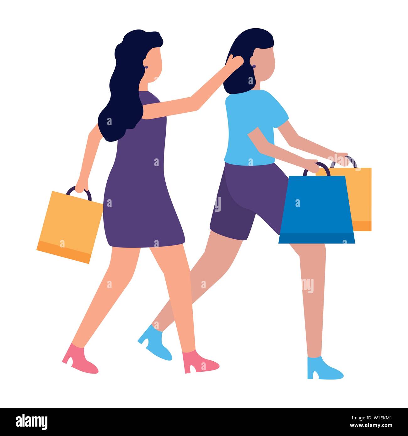 two women holding shopping bags vector illustration Stock Vector Image ...