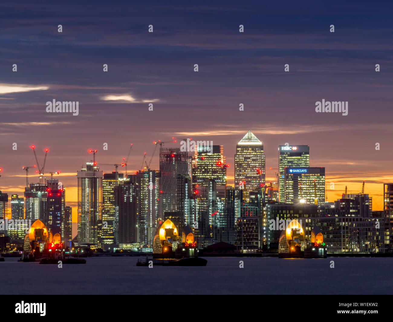 Canary Wharf from Woolwich at sunset, London, England, United Kingdom ...