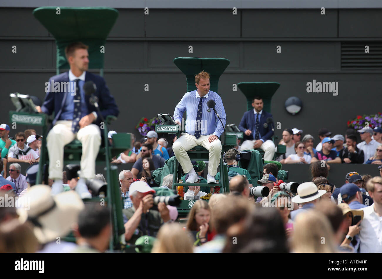 Umpires on courts 10, 9 and 8 on day two of the Wimbledon Championships ...