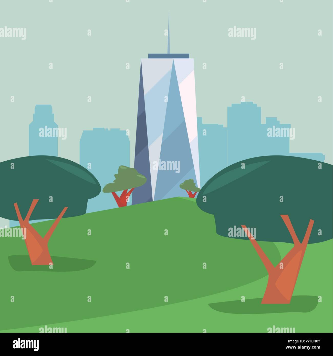 high building city park panorama vector illustration Stock Vector Image ...