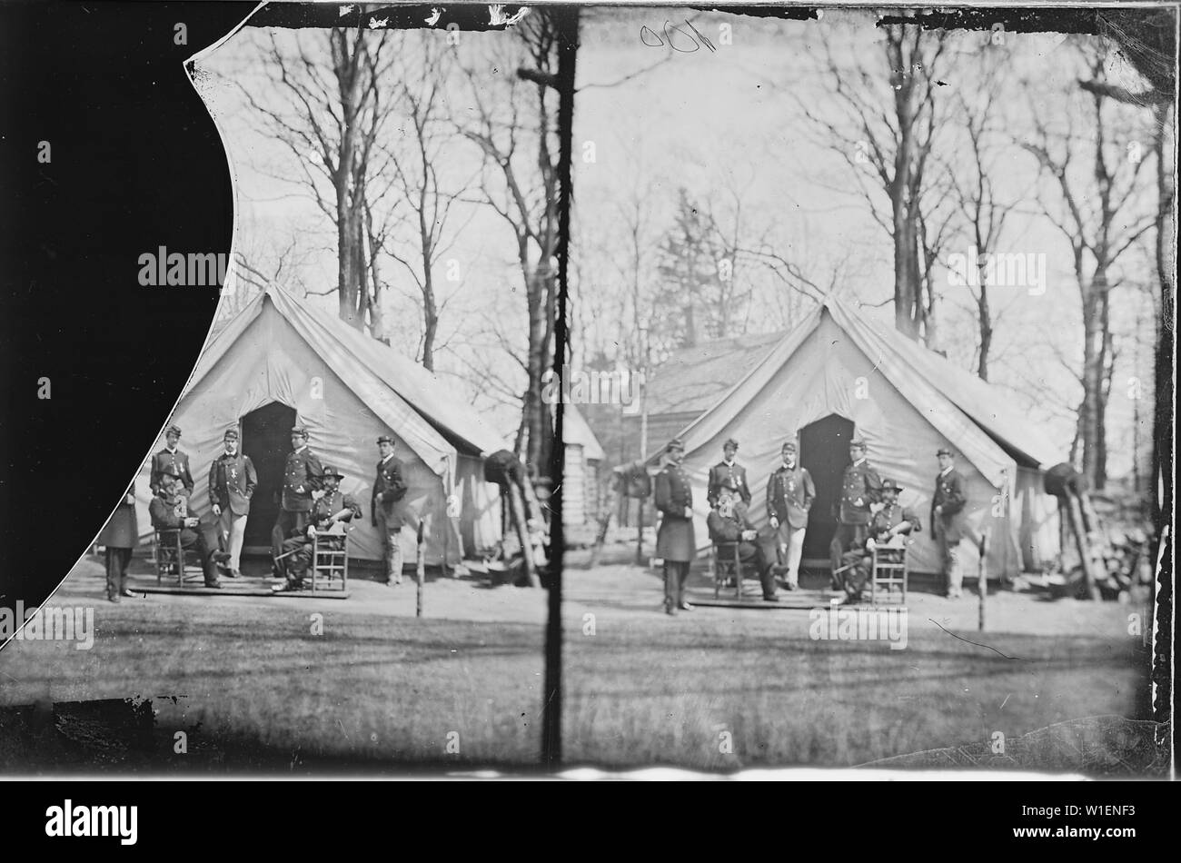 Headquarters, officers in front of tent Stock Photo - Alamy