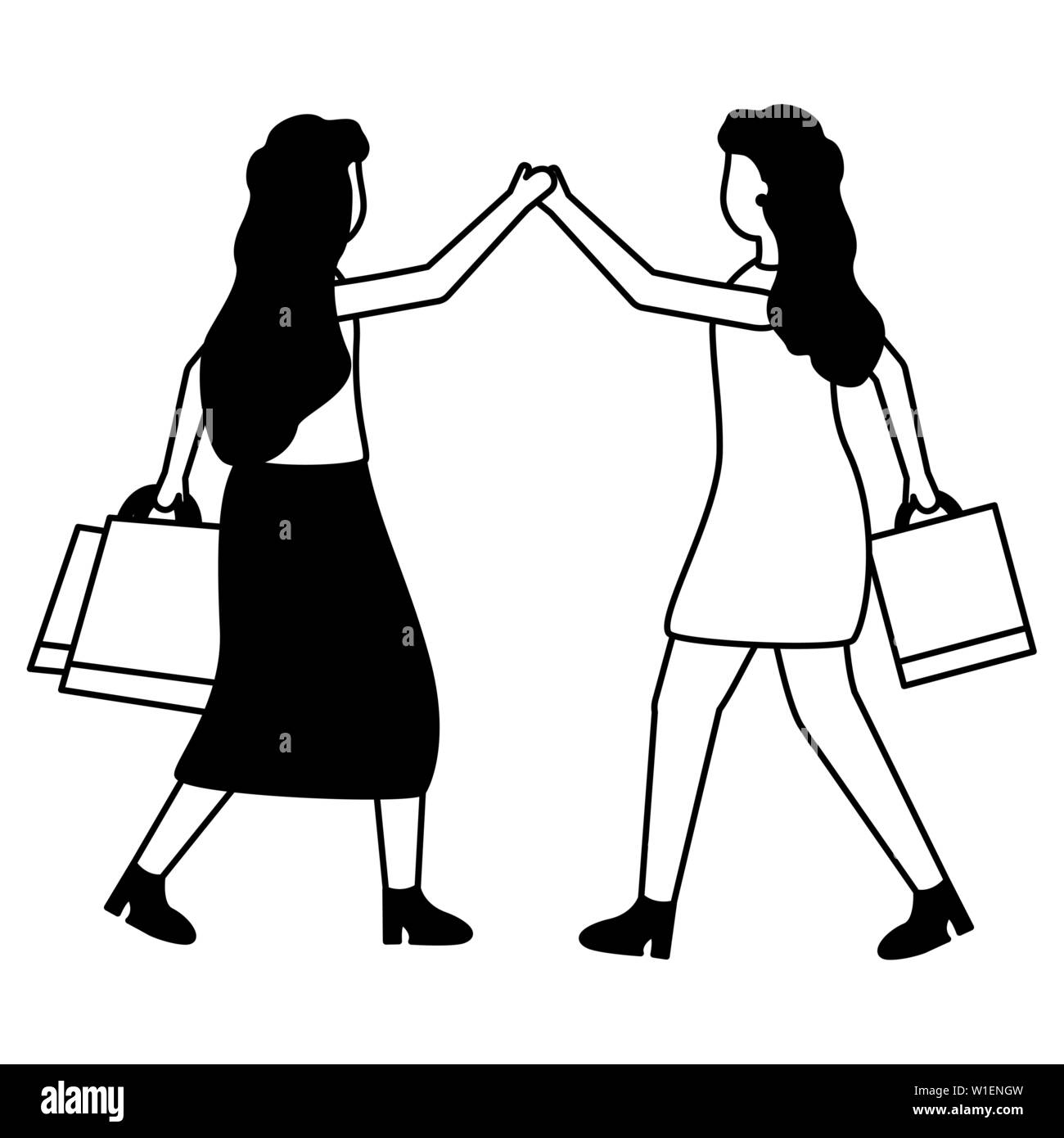 two women holding shopping bags vector illustration Stock Vector Image ...