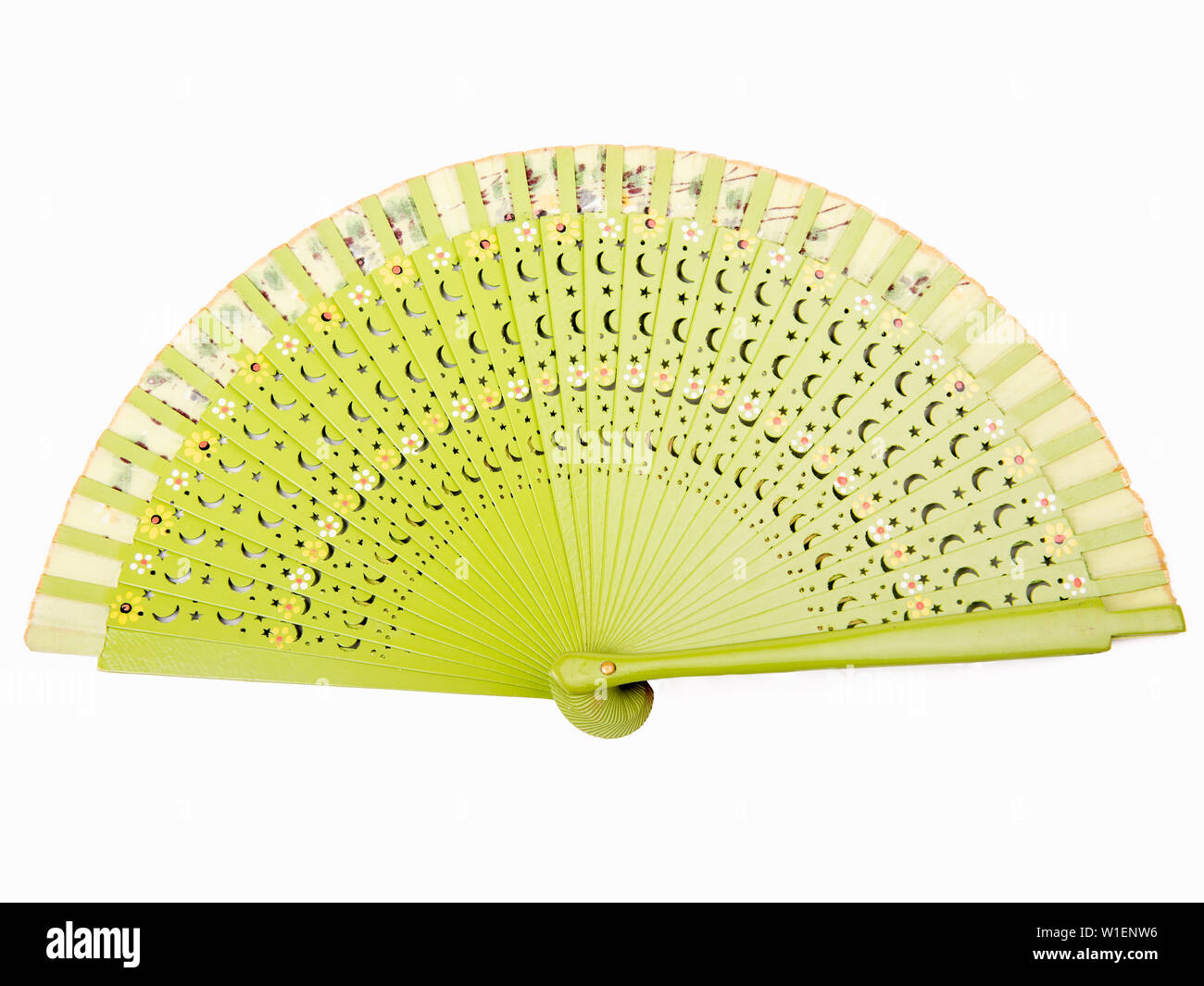Green Open Hand Fan Isolated on a White Background Stock Photo - Alamy