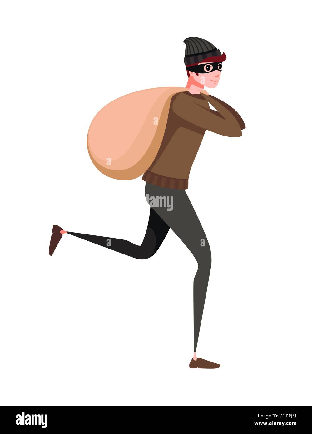 Running thief during robbery with bag cartoon character design flat ...