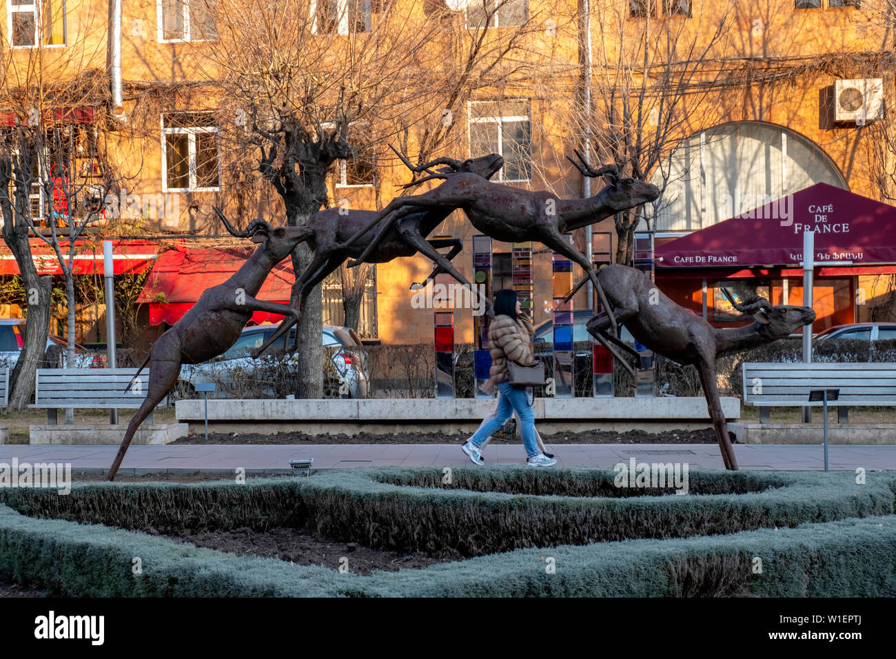 Modern art statue near the Yerevan Cascade, a giant stairway in Yerevan ...