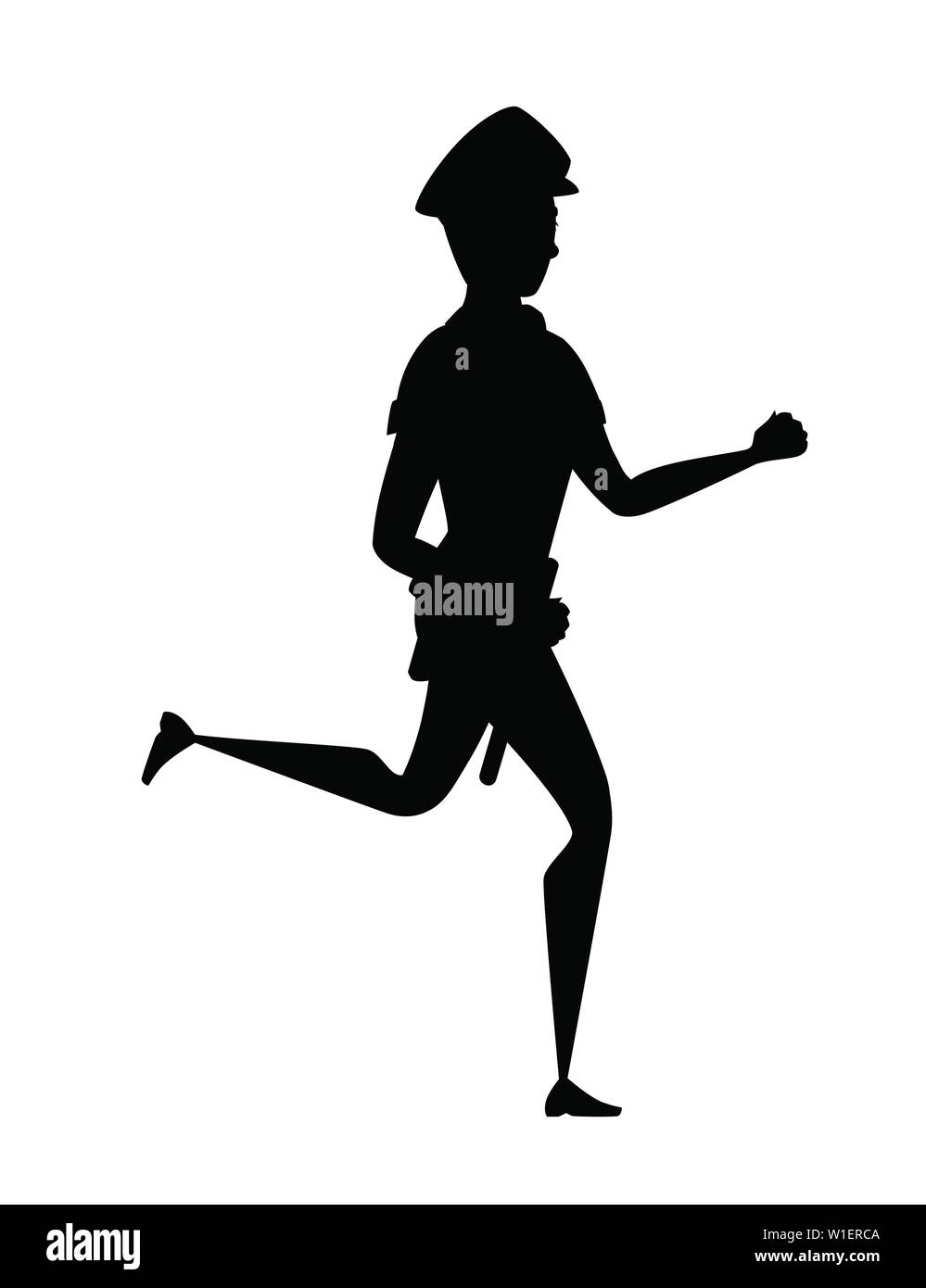 Black silhouette running police officer cartoon character design flat ...