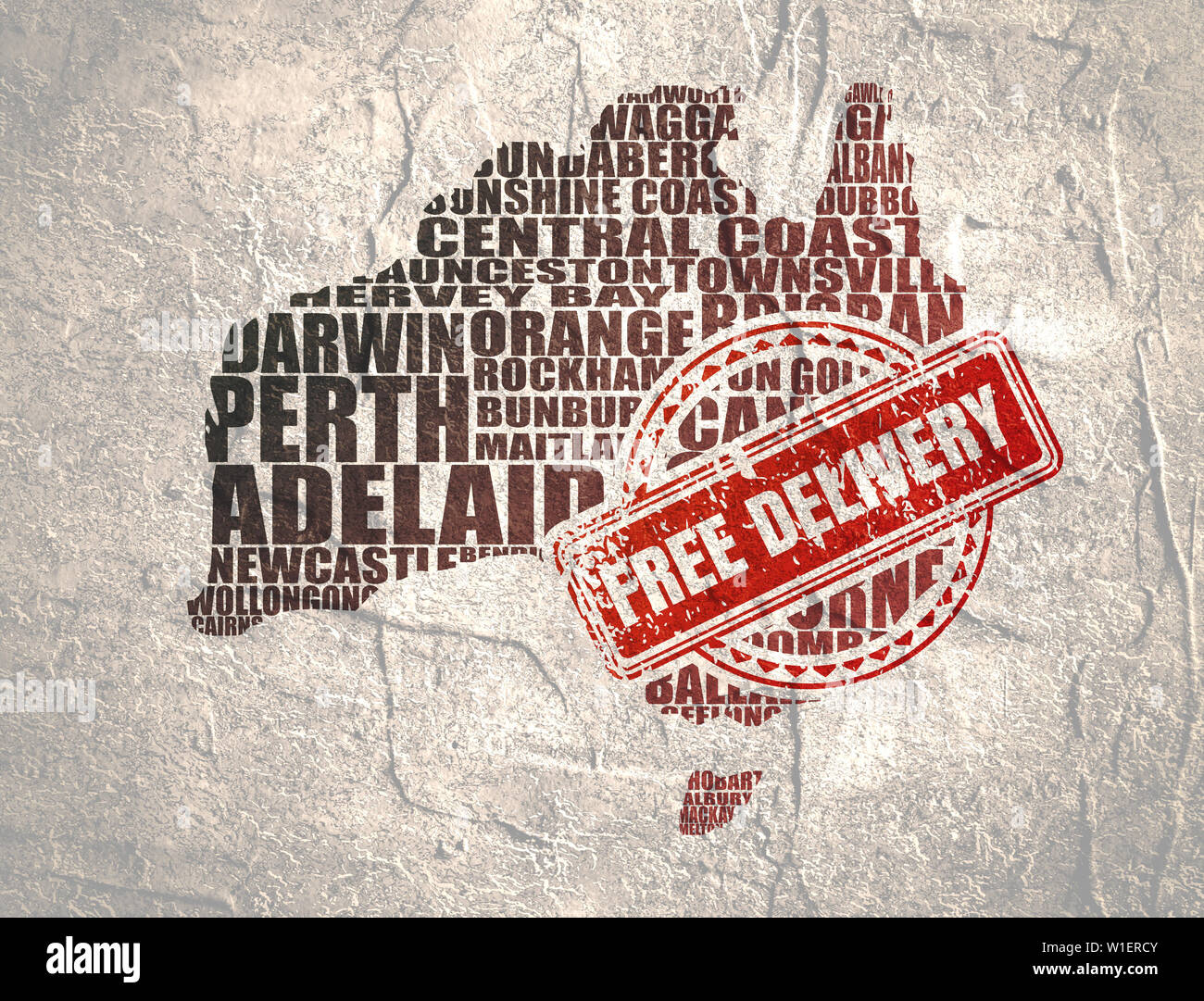 Map of Australia. Free delivery stamp Stock Photo - Alamy