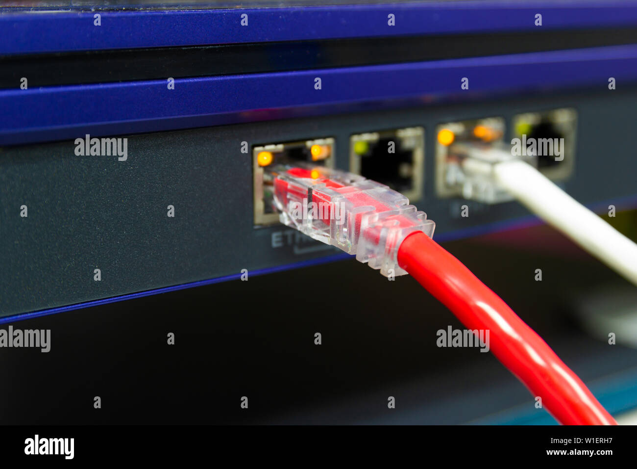 The network red cables to connect Lan port in the Datacenter room ...