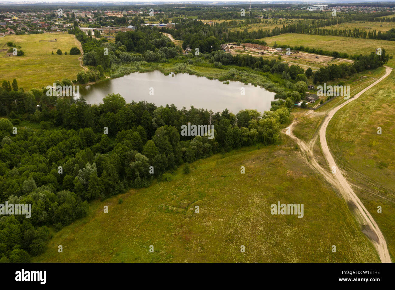 aerial view of summer rural landscape with lake, Ukraine Stock Photo ...