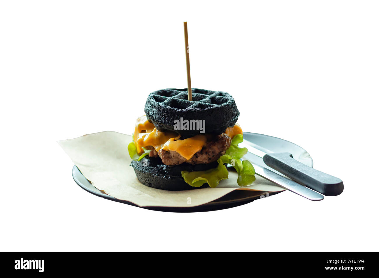 Isolated Hamburger black pork on a white background with clipping path ...