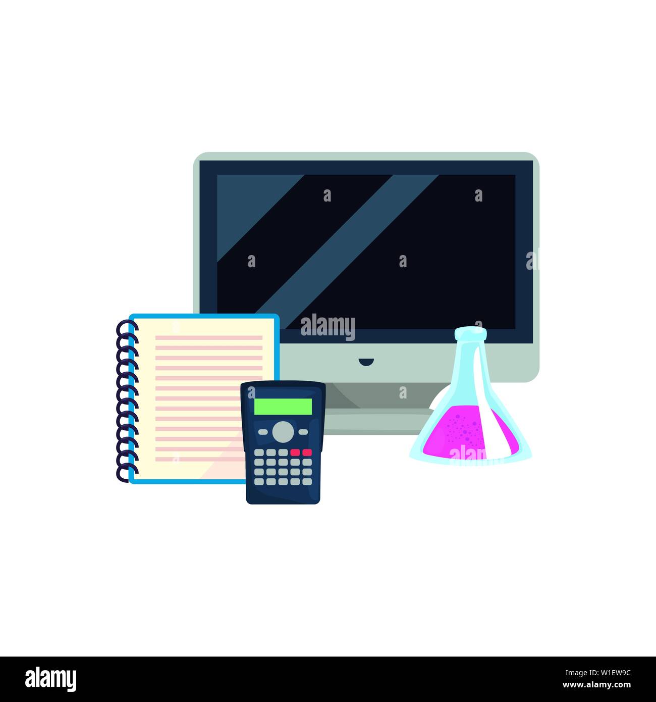 computer notebook calculator flask back to school vector illustration ...
